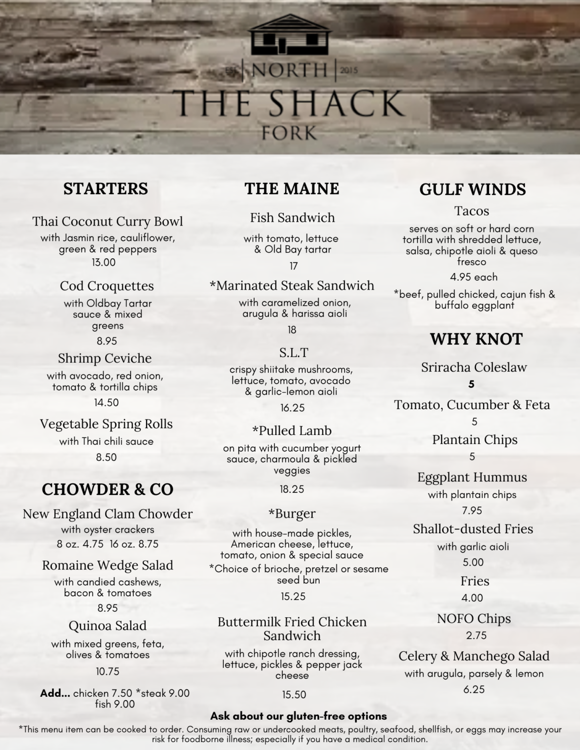 Menu – North Fork Shack